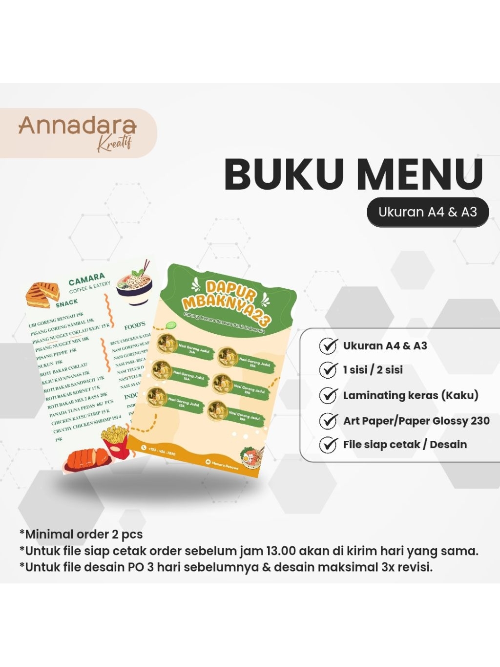 Jual jasa desain dan cetak daftar menu kekinian / menu makanan dan ...