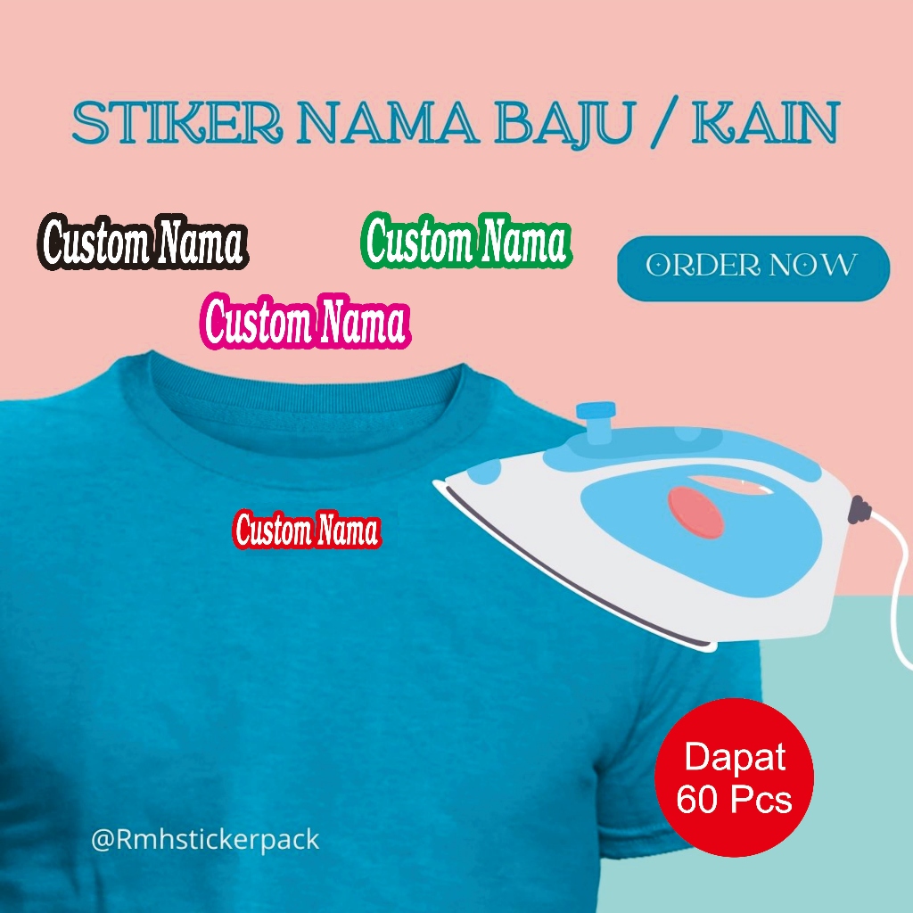 Jual Stiker Baju Kain Custom Nama Pemasangan Hanya Setrika Dapat 60 Pcs ...