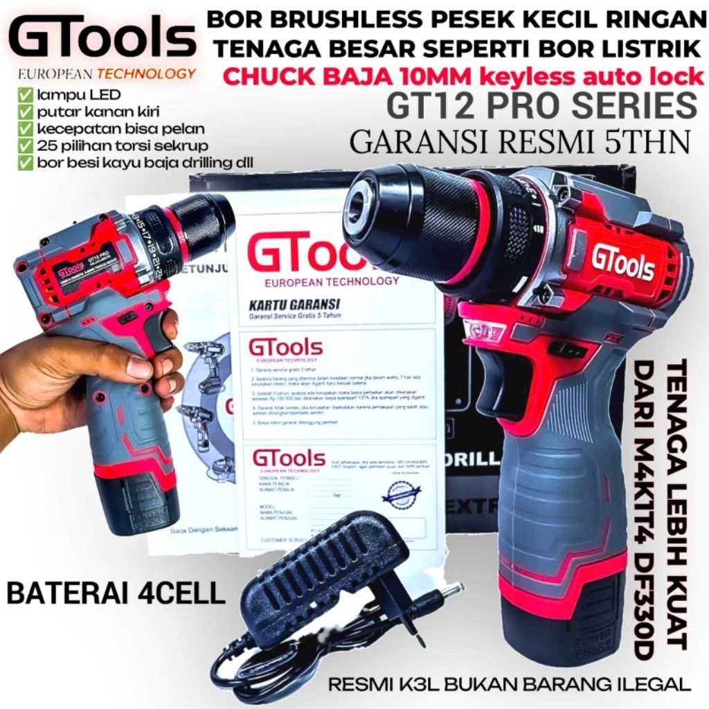 Jual GTOOLS BOR CORDLESS BRUSHLESS TYPE GT12 PRO 10mm keyless auto lock ...