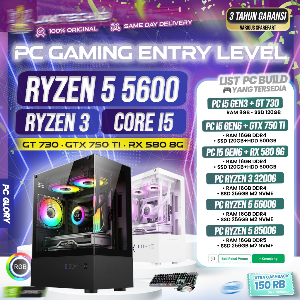 Jual PC Gaming Ryzen 5 5600G 5500GT / Ryzen 3 / Core i5 6500 Gen 6 / 16 ...