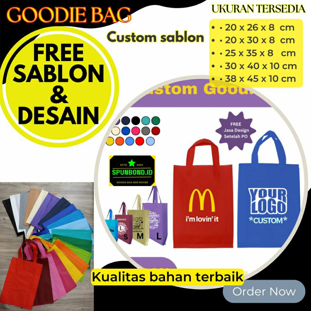 Jual Jasa custom Sablon goodie bag Tas Spunbond Kain I Goodie Bag | Shopee Indonesia