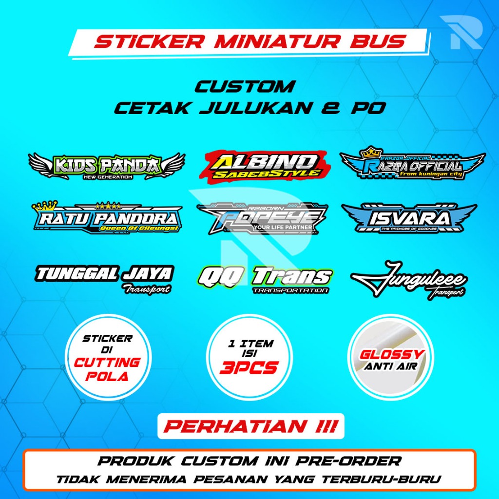 Jual Cetak Custom Sticker Julukan Bus Miniatur / Stiker Nama PO Bus ...