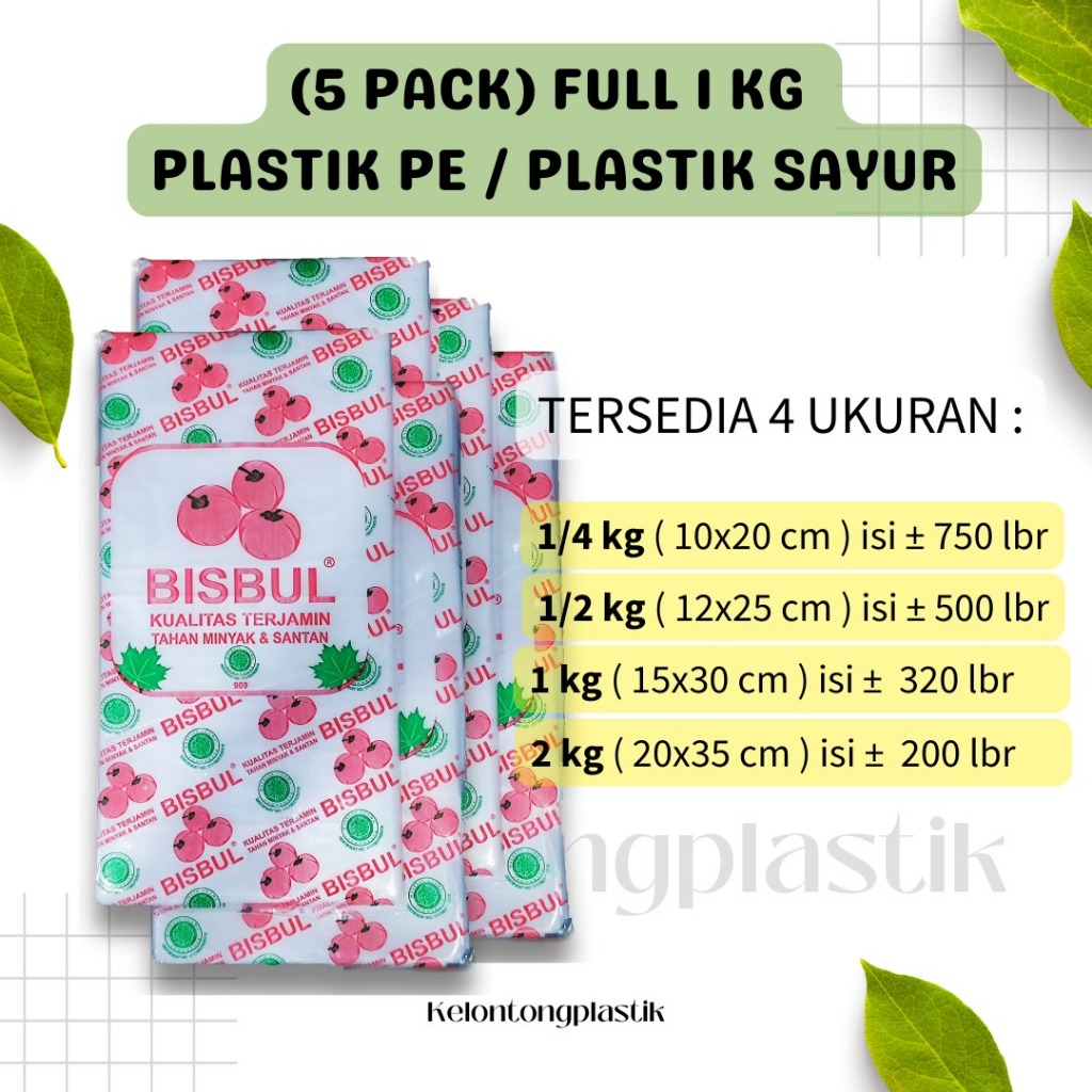 Jual ( 5 PACK ) Full 1 KG PLASTIK PE / PLASTIK SAYUR | Shopee Indonesia