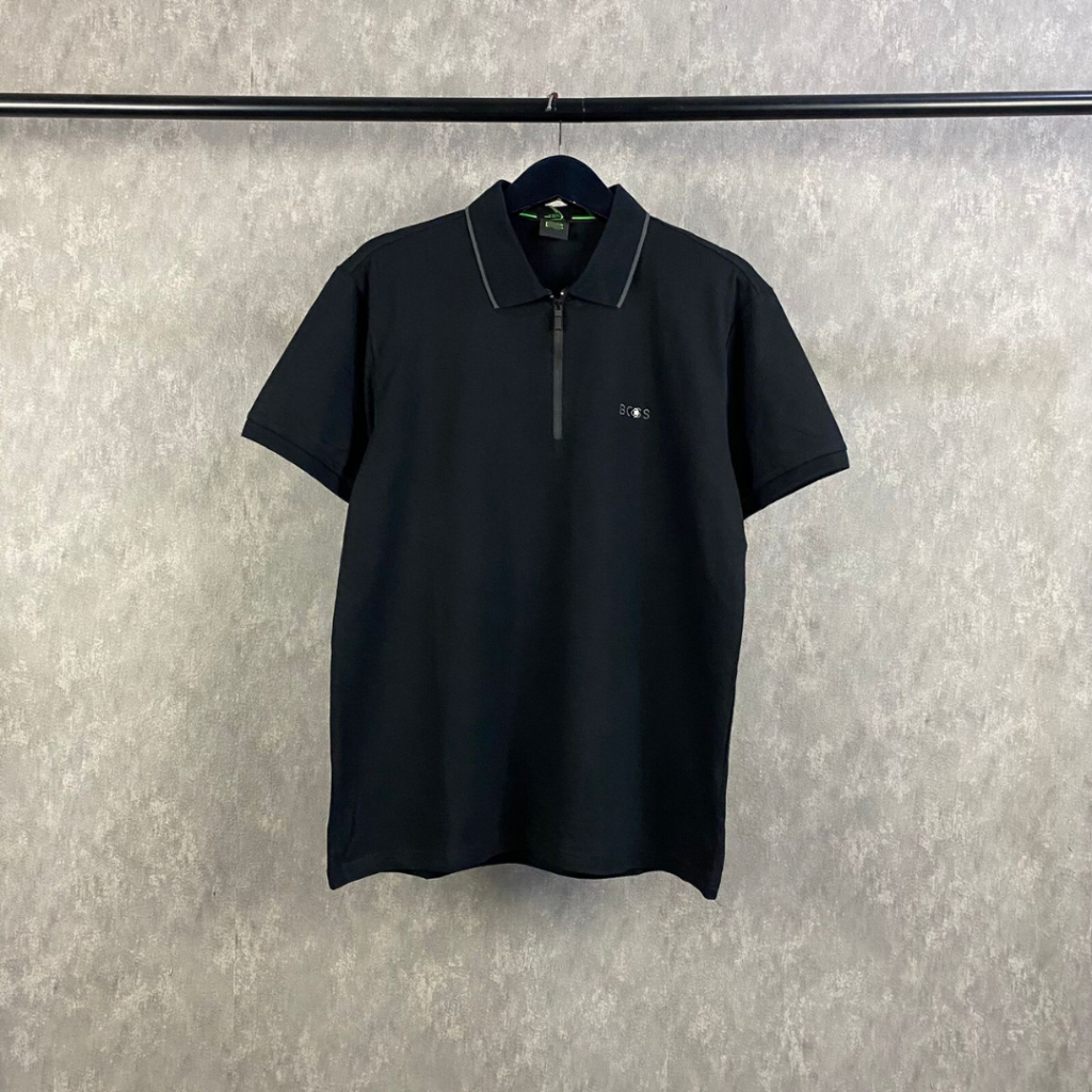 Jual (Best Seller) Polo B`-218 Zipper Black Kaos Kerah Pria Slim Fit ...