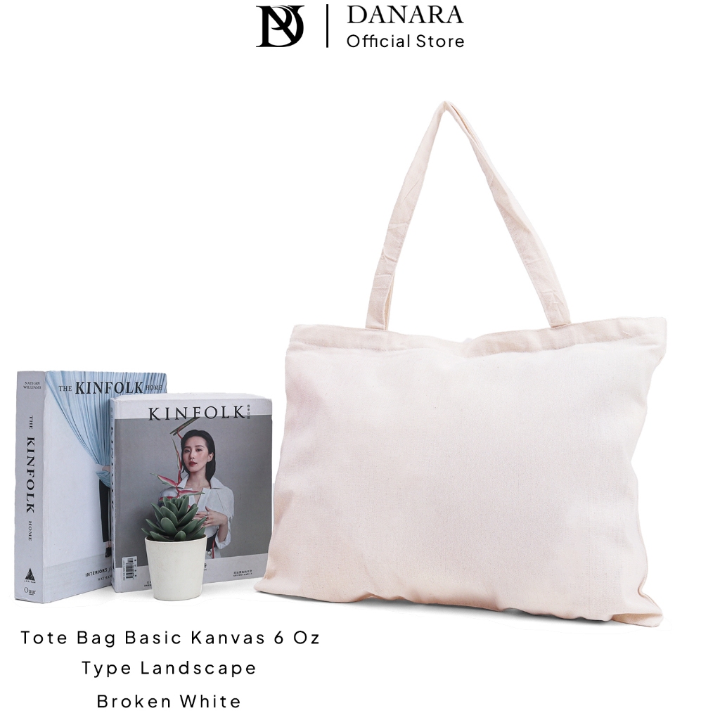 Jual DANARA Tote Bag Basic Kanvas 6 Oz Polos Type Landscape - Broken White | Shopee Indonesia
