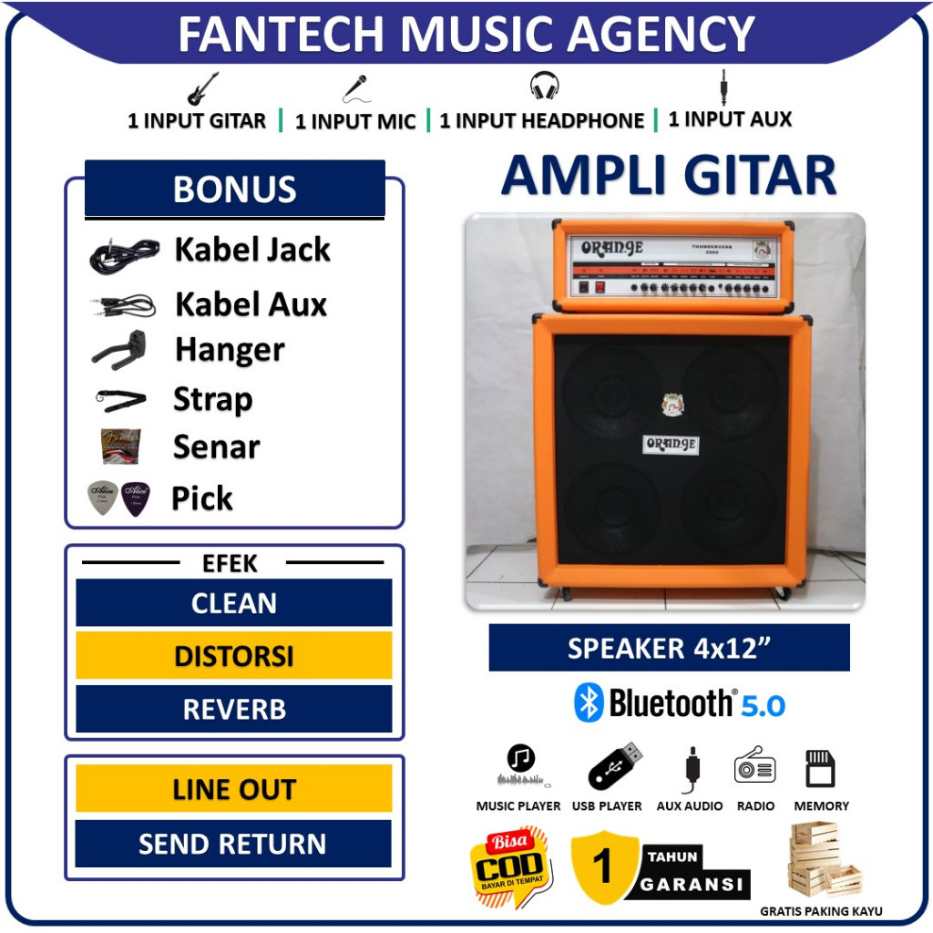 Jual Ampli Gitar 4x12 Inch bluetooth bisa untuk karaoke Orange 3 Input ...