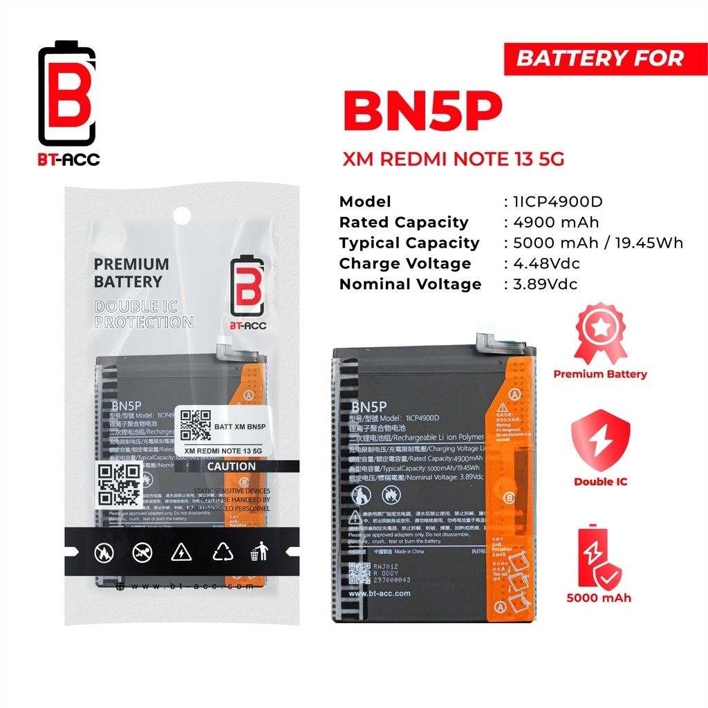 Jual BATERAI BATRE XIAOMI REDMI NOTE 13 4G / NOTE 13 5G / BN5P BT-ACC ...