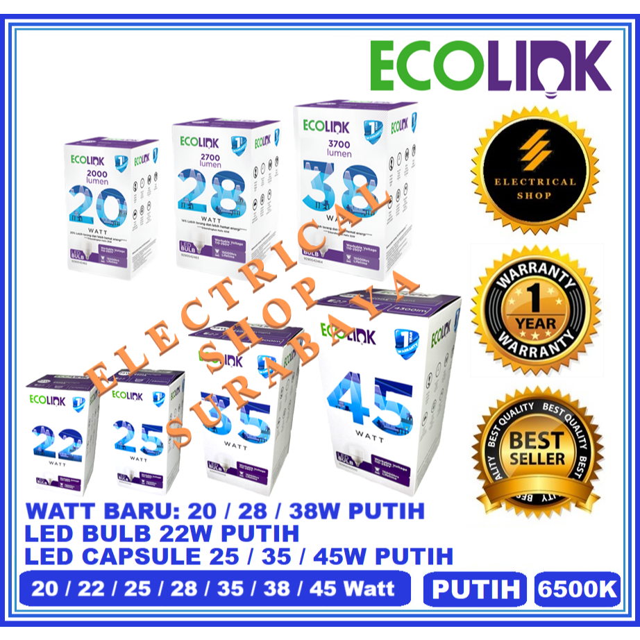 Jual ECOLINK LAMPU LED BULB 19W 20W 22W 25W 28W 35W 38W 45W W WATT ...