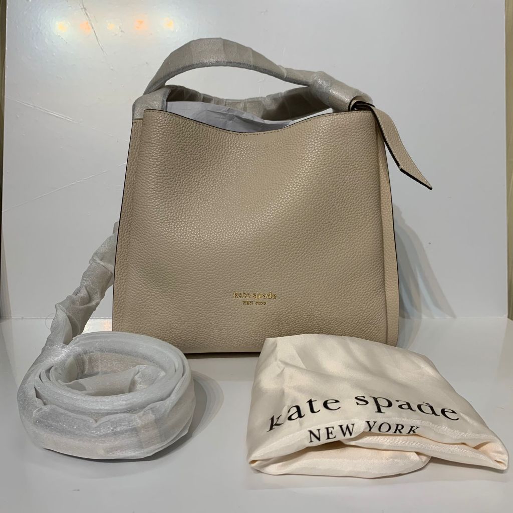 Jual Tas Kate Spade Knott Medium Pebbled Leather Crossbody Tote Milk ...