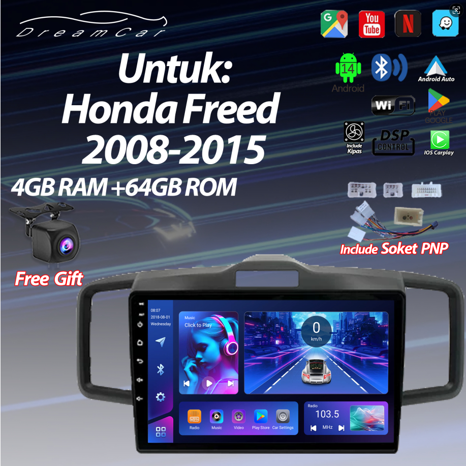 Jual Untuk Honda Freed 2008-2015 6+64G Head Unit Android 14 Mobil ...