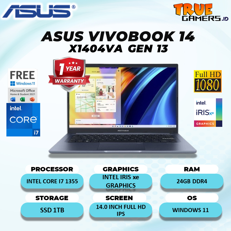 Jual Laptop Asus Vivobook 14 X1404VA Core i7-1355 RAM 16GB 1TB SSD ...