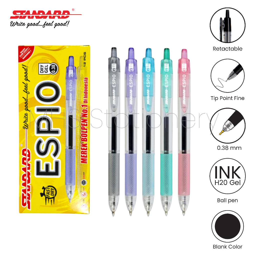Jual STANDARD Espio Dry Gel 0.38 mm Bolpoin Pulpen Ballpoint Semi Gel ...