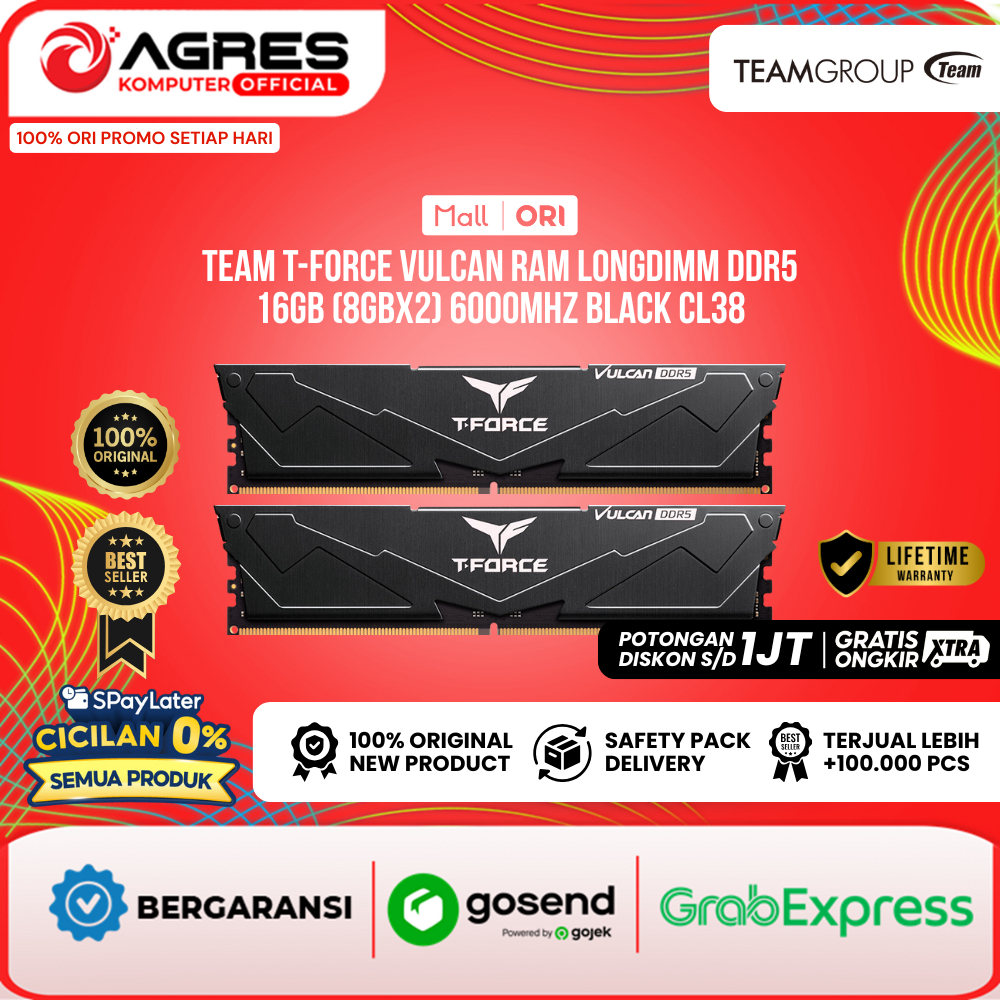 Jual TEAM T-FORCE VULCAN RAM LONGDIMM DDR5 16GB (8GBX2) 6000MHZ BLACK ...
