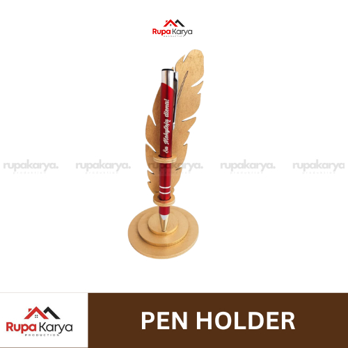 Jual Pen Holder Kayu Desain Bulu Emas – Tempat Pena Unik Standing ...