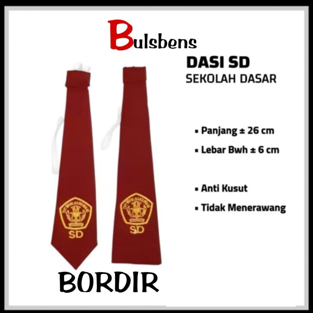 Jual Dasi Sekolah SD SMP SMA Bordir Putra Putri /Dasi Seragam SD SMP ...