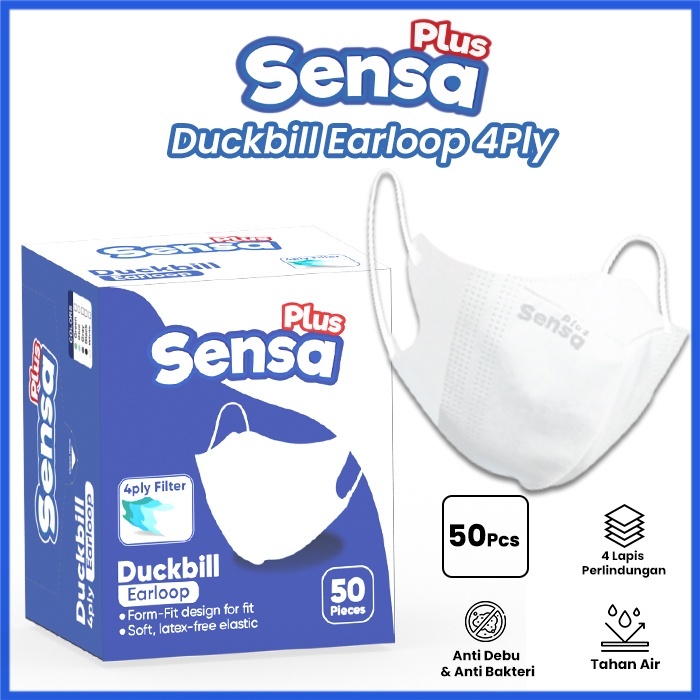 Jual Masker Duckbill Sensa Plus Putih 4 ply isi 50 pcs Emboss Earloop ...