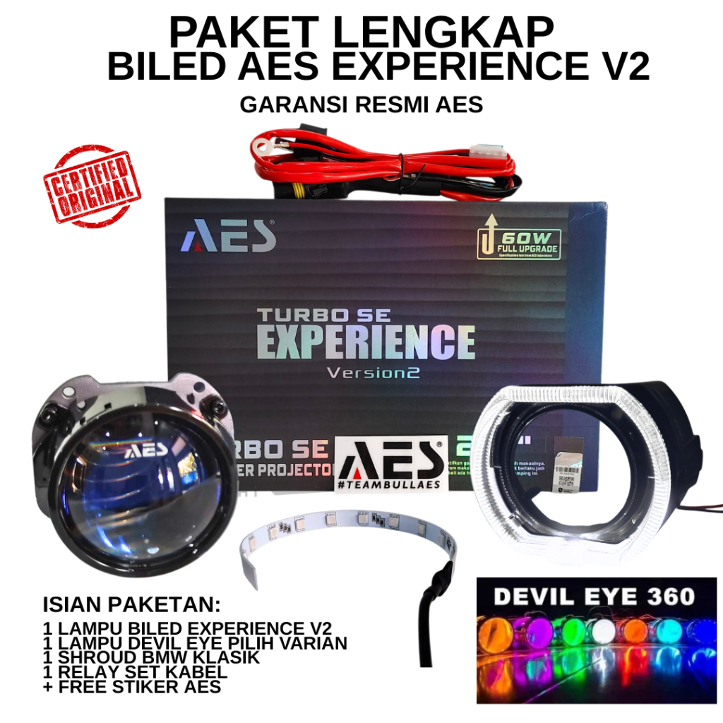 Jual Paket Komplit Biled Aes Turbo Experience V2 2.5 Inch 60 Watt Motor Mobil Universal Harga ...