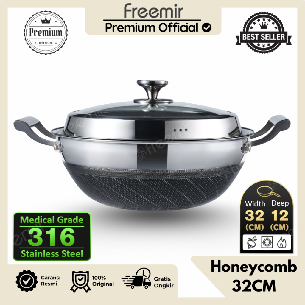 Jual [NEW] freemir Premium Wajan Honeycomb 32cm Stainless Steel 316 Medical Grade Sehat ...