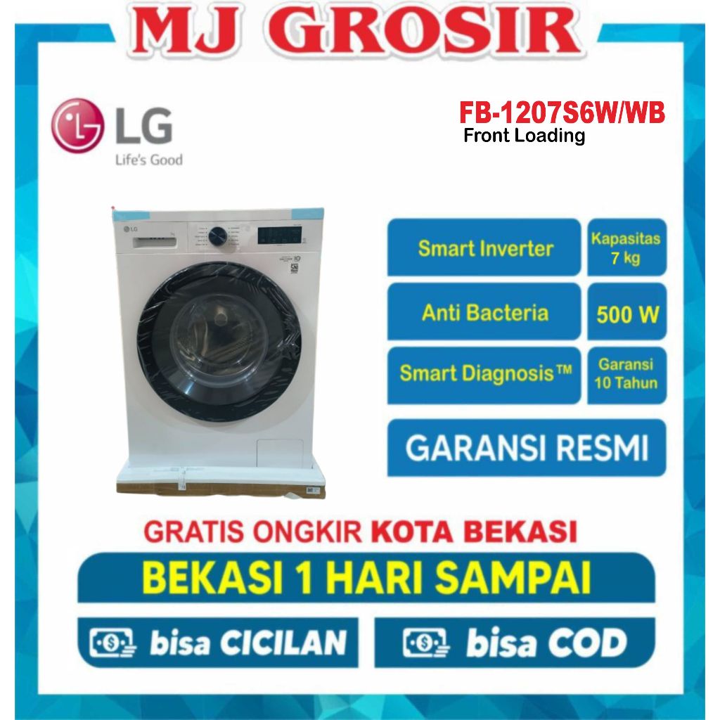 Jual MESIN CUCI FRONT LOADING LG 1207 S6W/WB 7 KG INVERTER FB1207S6W/WB ...