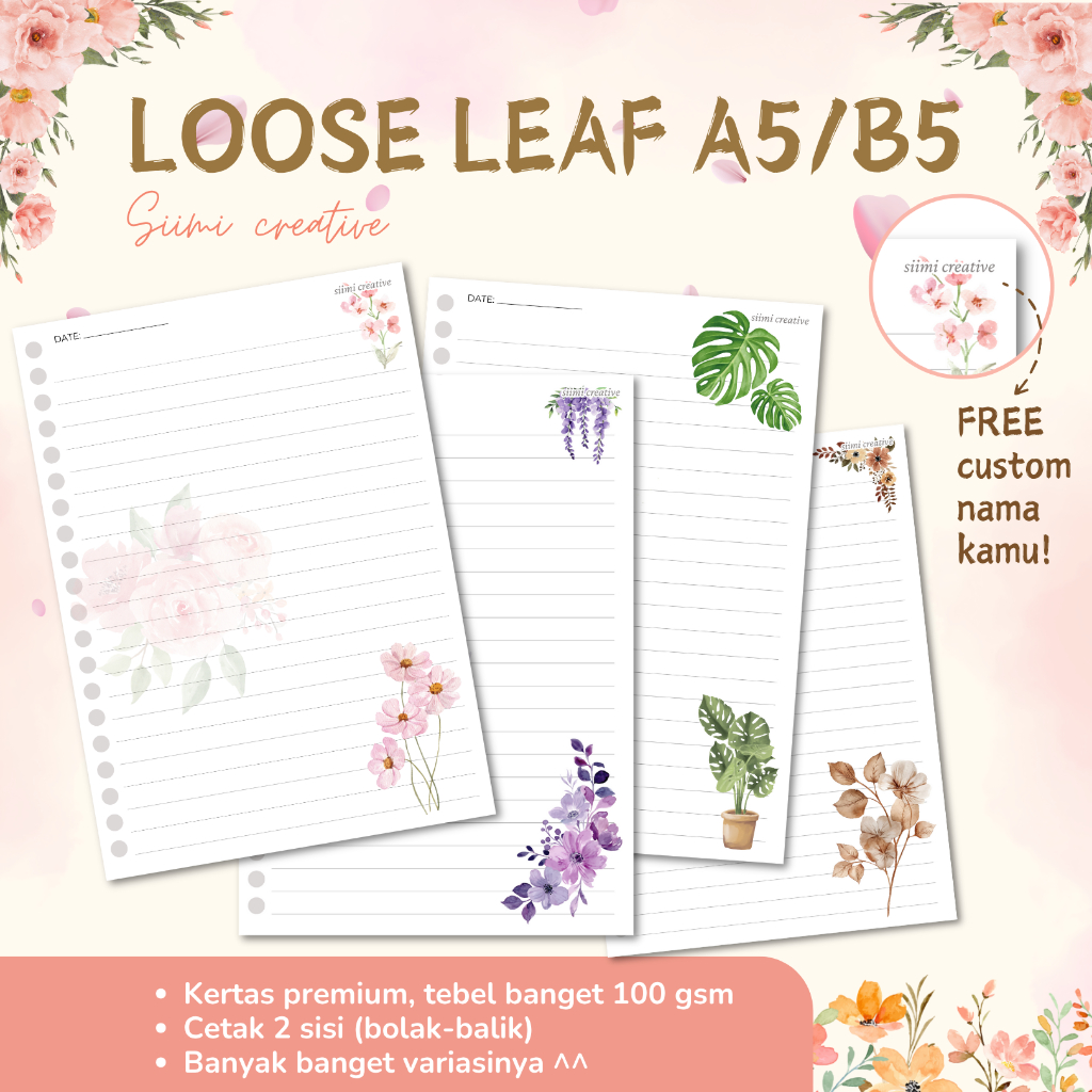 Jual LOOSE LEAF A5/B5 KERTAS BINDER A5 - DESAIN BUNGA ESTETIK ...