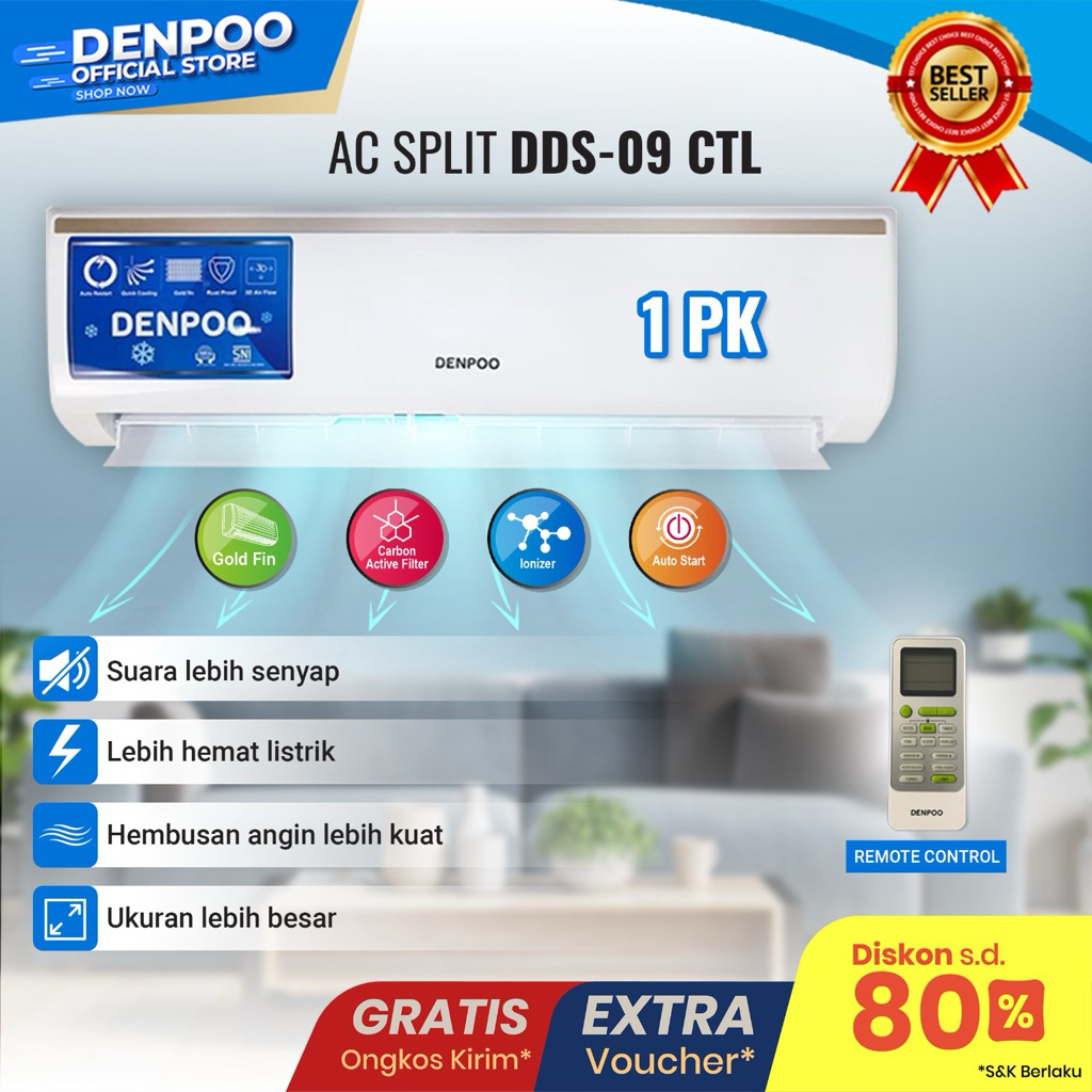 Jual DENPOO AC SPLIT 1 PK DDS 09CTL LOW WATT | Shopee Indonesia