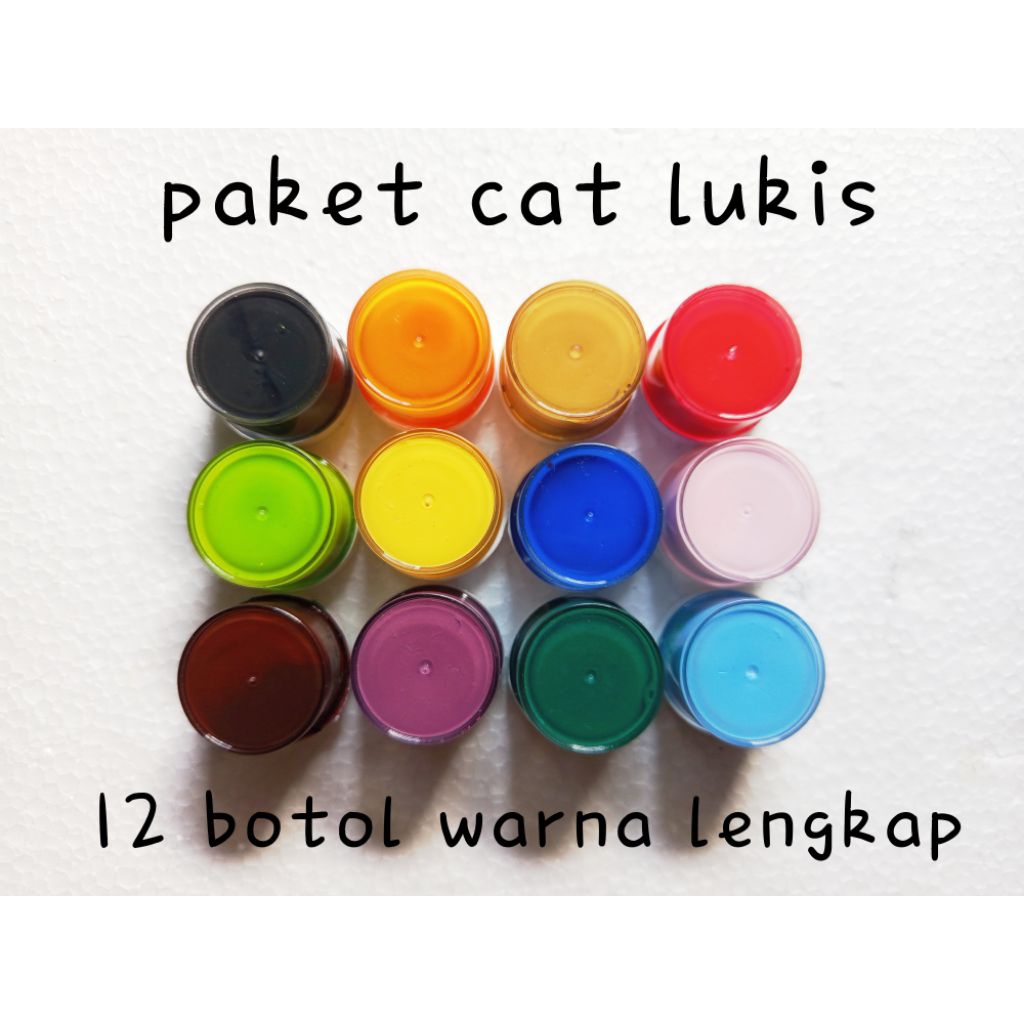 Jual PAKET CAT LUKIS 12 BOTOL WARNA KOMPLIT KEMASAN 10ml, Cat Air, Cat ...