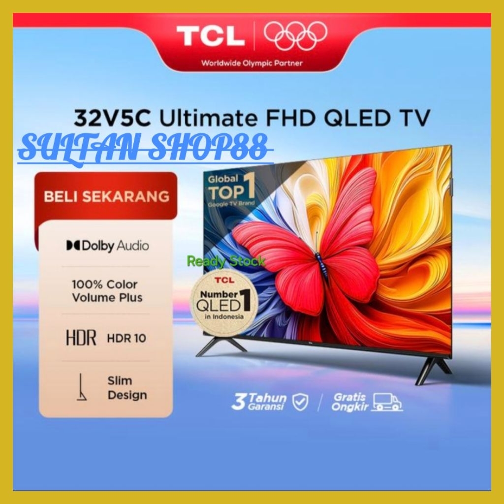Jual TCL QLED GOOGLE 32V5C FULL HD HDR 10 DOLBY AUDIO BEZELLES DESIGN I ...
