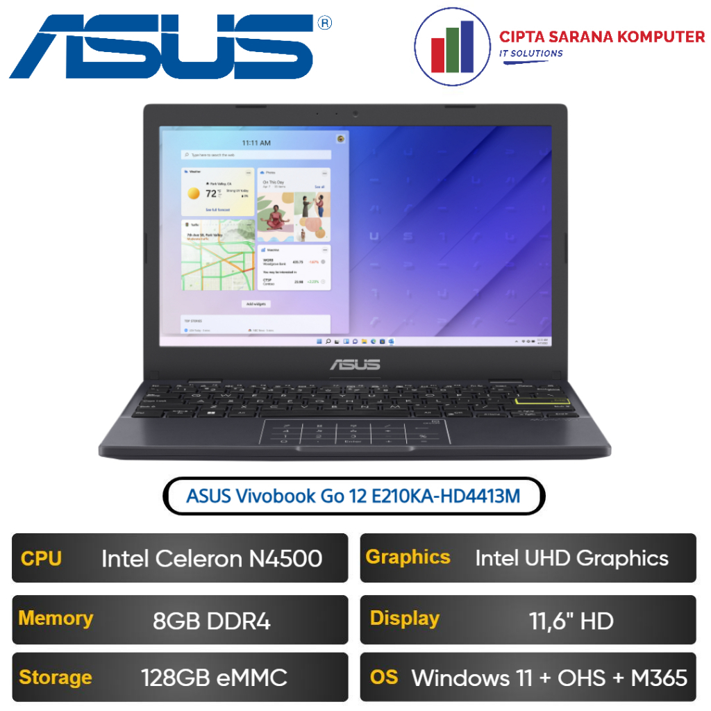 Jual ASUS Vivobook Go 12 E210KA-HD4413M Intel Celeron N4500 8GB 128GB ...