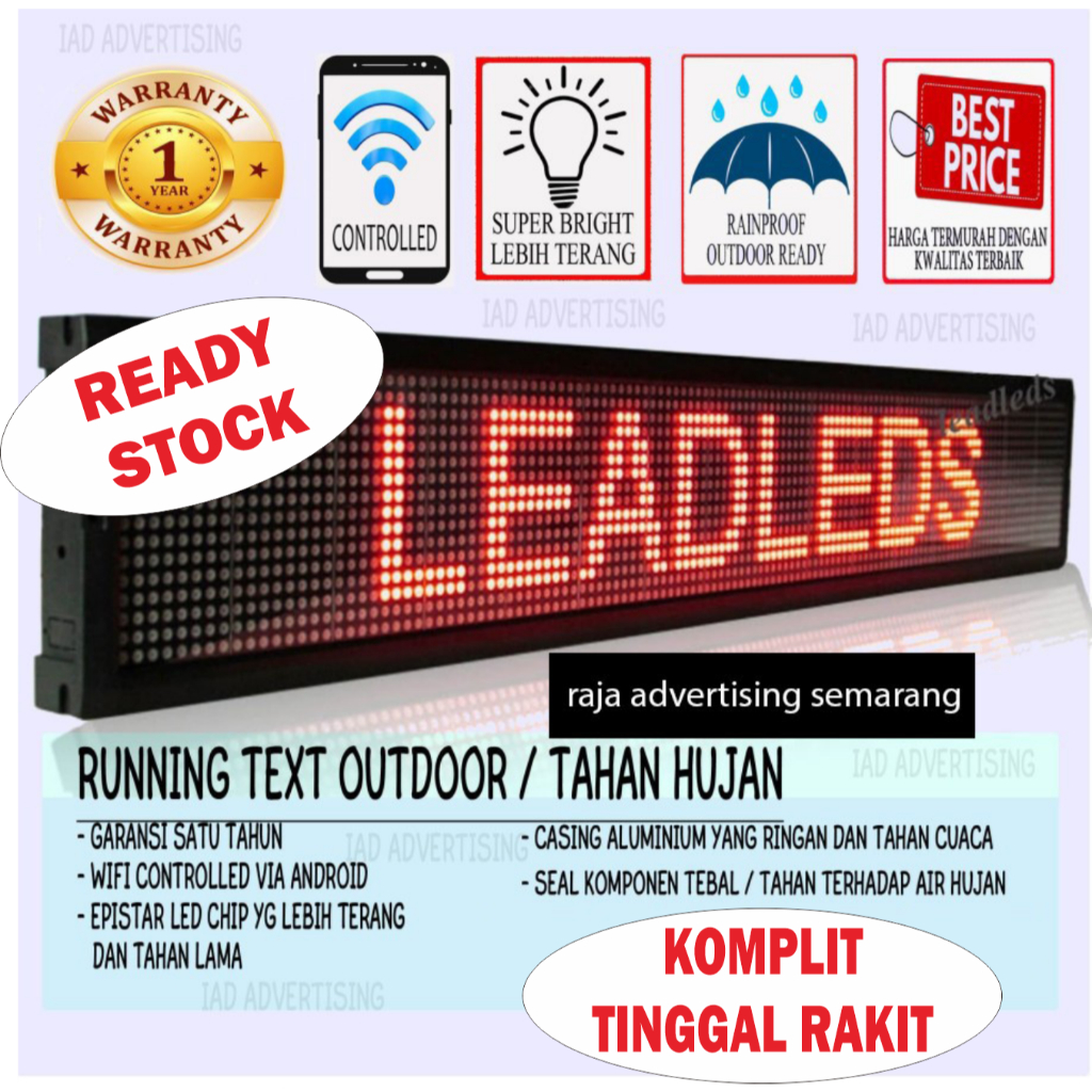 Jual running text 2 sisi ukuran 100cm x 20cm custom warna merah ...