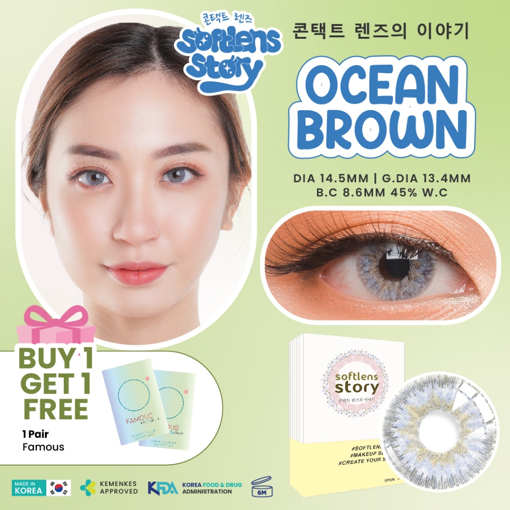 Jual FREE FAMOUS Softlens Story Ocean Brown 1 Pasang | 14.5mm Soflens ...