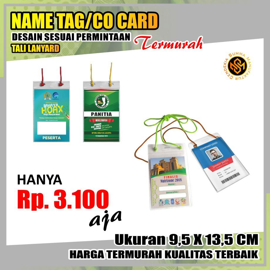 Jual Co Card ID 9,5 x 13,5 CM Tali Lanyard Kartu Panitia Peserta Name ...