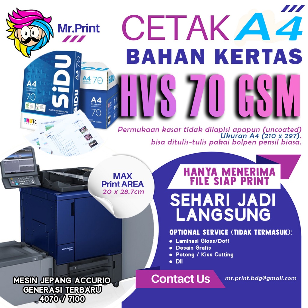 Jual Cetak A4 Instant Langsung Jadi HVS 70 gram Jasa Digital Printing ...