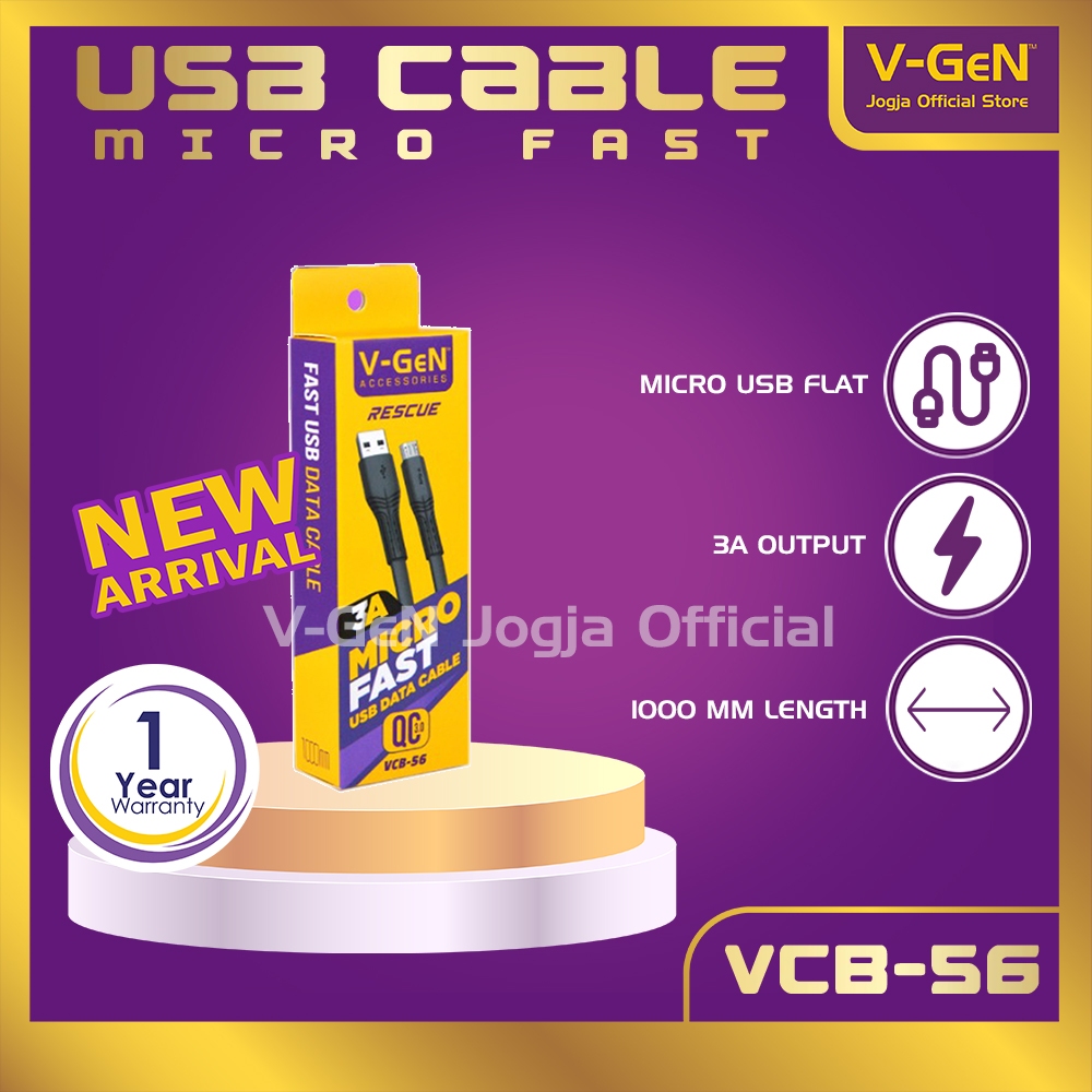 Jual Kabel Micro USB Flat V-GeN VCB-56 3A Fast Charging 1 Meter ...