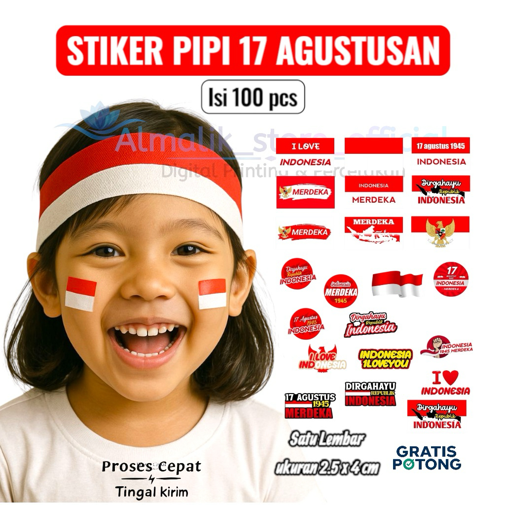 Jual isi 50-100pcs Stiker pipi 17 agustusan sticker ideal untuk ...