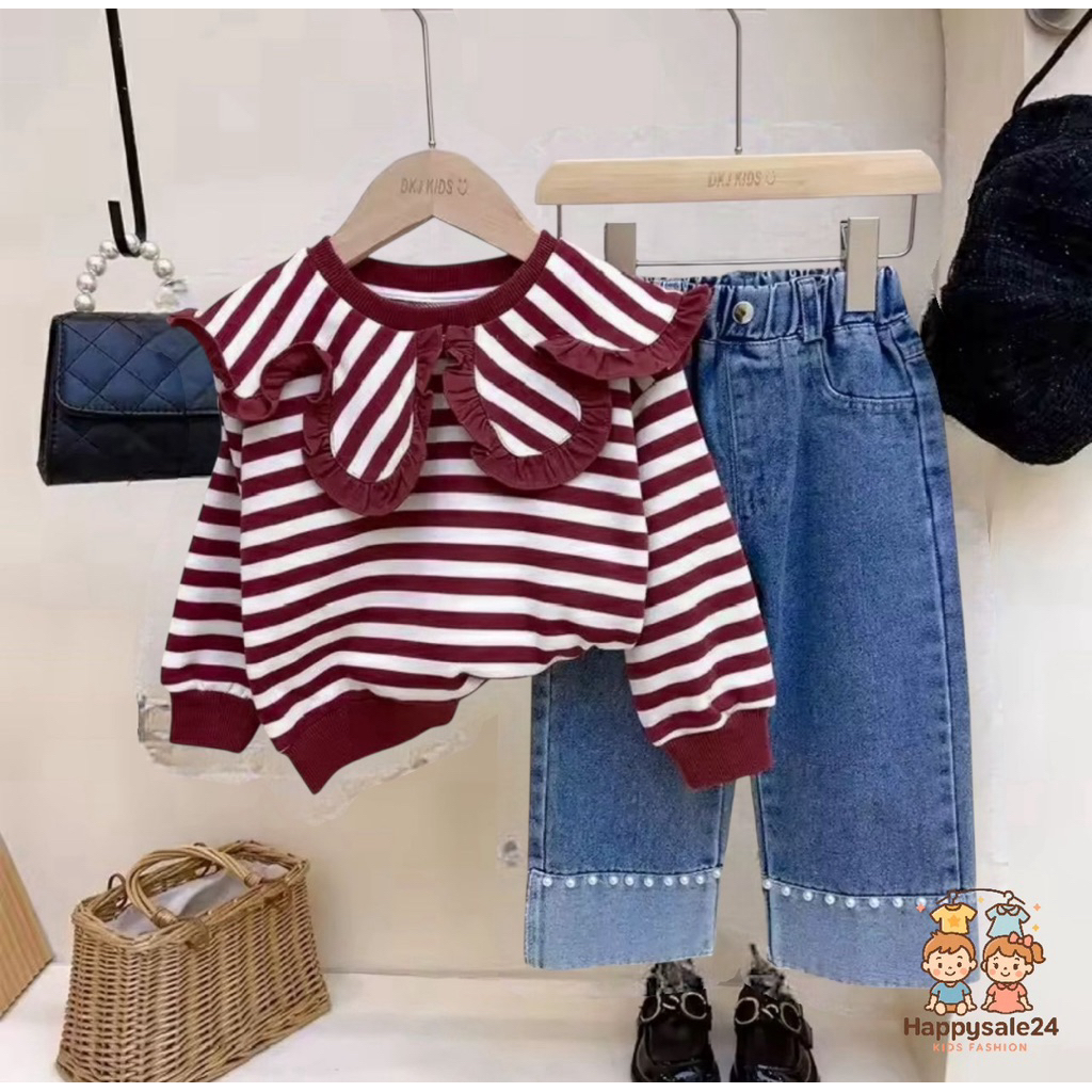 Jual Setelan Anak Perempuan Lucu Usia 1-5 Tahun Atasan Ruffle Salur ...