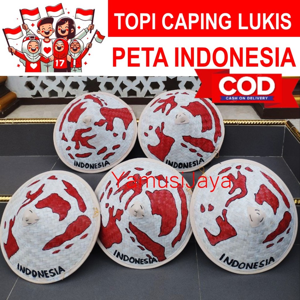 Jual Caping Bambu - Topi Caping Petani Tema PETA INDONESIA Bisa CUSTOM ...