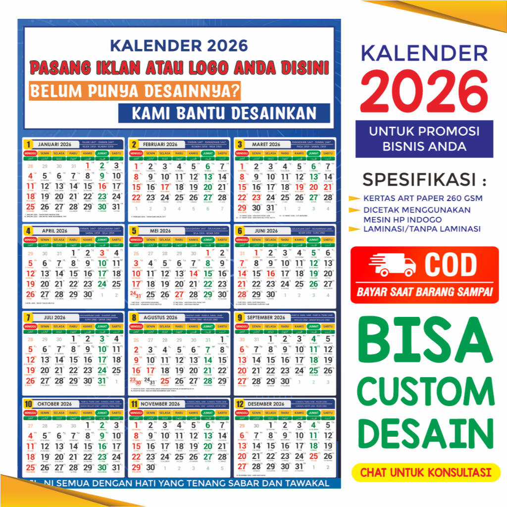 Jual Kalender Iklan Tahun 2026 Kalender Dinding Lengkap Custom | Shopee ...