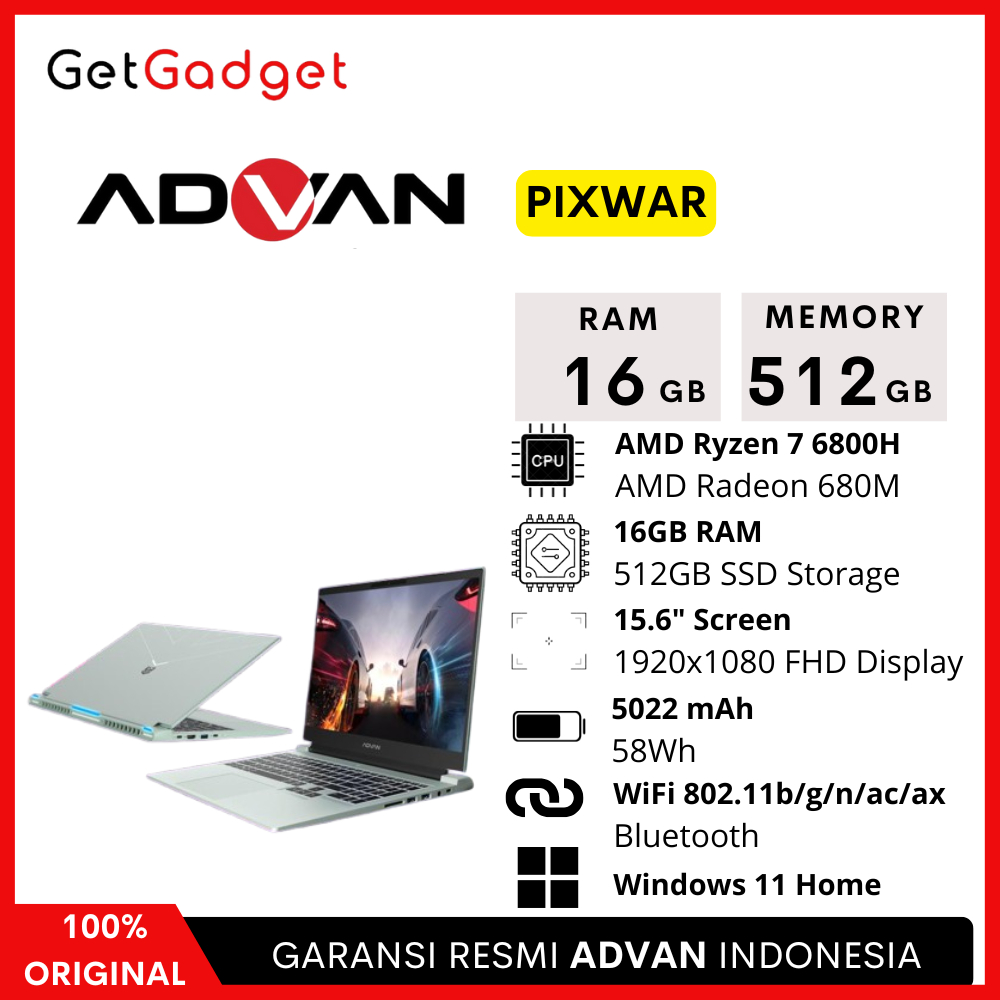 Jual Laptop Advan Pixwar 16GB 512GB Notebook Ryzen 7 Windows 11 Gaming ...