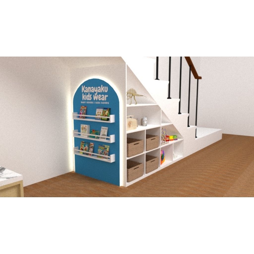 Jual backdrop Lemari Kabinet Bawah Tangga HPL Minimalis Modern Kayu ...