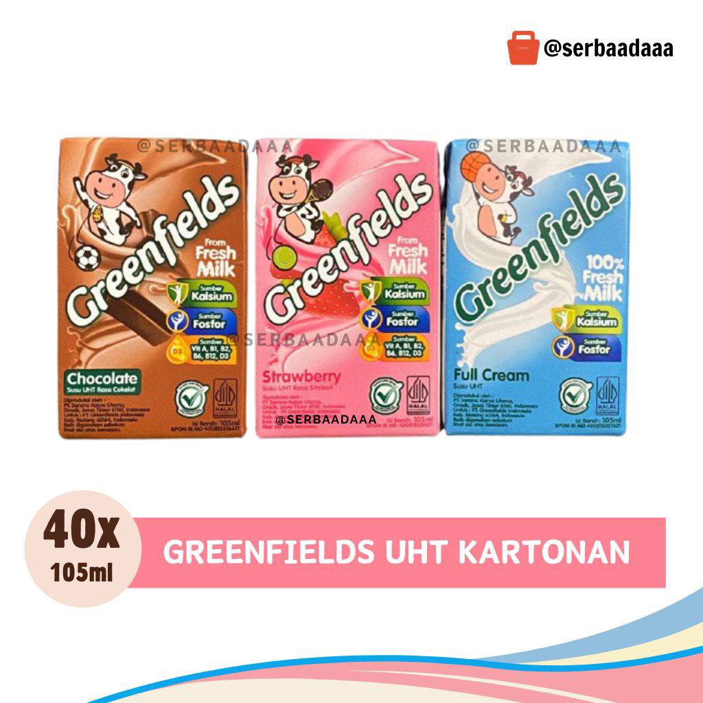 Jual GREENFIELDS SUSU UHT 105ML DUS KARTON ISI 40 PCS BISA MIX | Shopee Indonesia