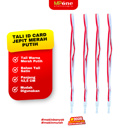 Jual (1 PCS) Tali Id Card Jepit Merah Putih / Lanyard Tali Klip ...