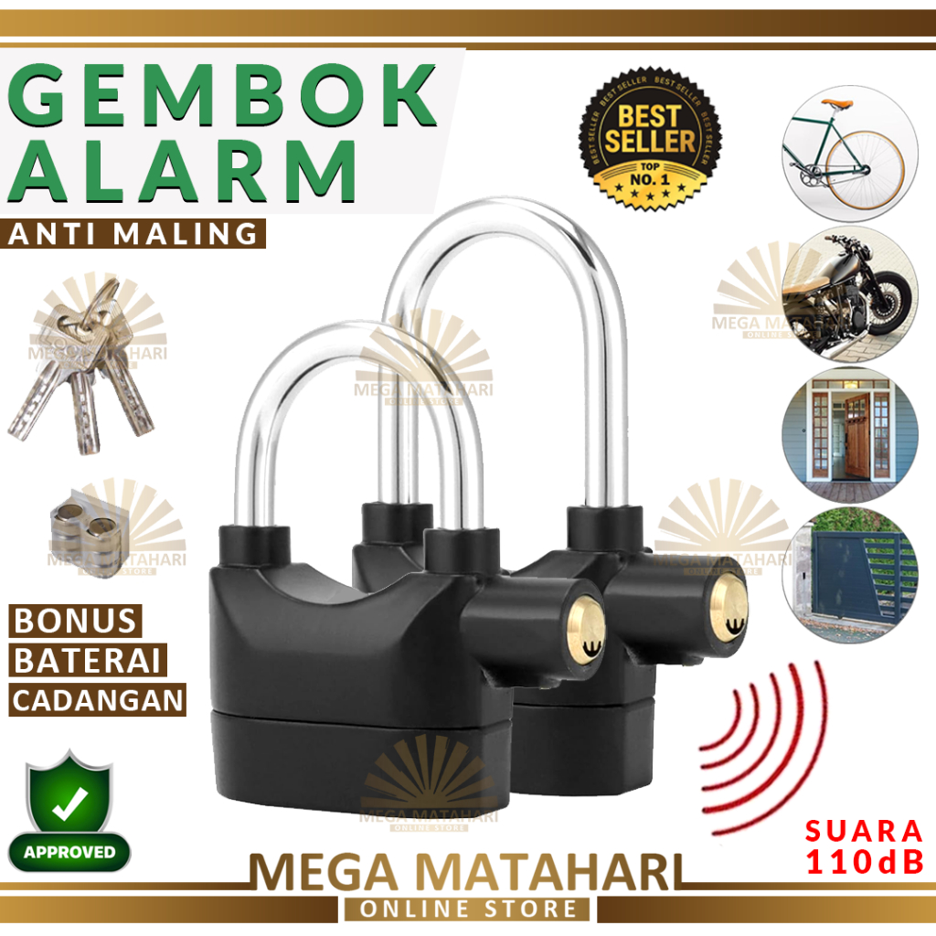 Jual Gembok Alarm Anti Maling Ring Panjang | Kunci Alarm 110dB Bahan ...