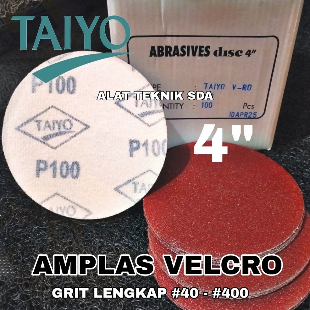 Jual (1KOTAK) 100Pcs Amplas Bulat Velcro 4" Taiyo Grit 40 - 400 Per ...