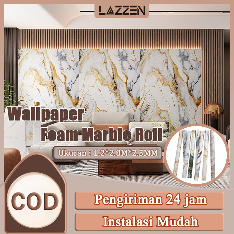 Jual LAZZEN - Wallpaper Dinding Motif Marble Roll 1.2 x 2.8 Meter Tebal ...