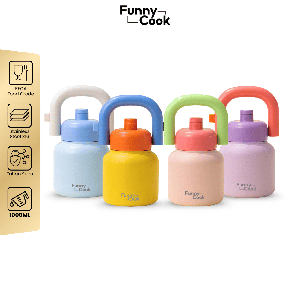 Jual FUNNYCOOK Botol Minum Tumbler Matte Bulat 1 Liter Double Insulated ...