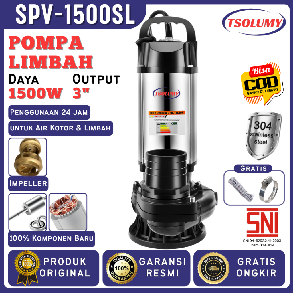 Jual Tsolumy Pompa Celup Air Kotor Limbah SPV-1500 SL Pompa Celup Sawah Pompa Sawah Pompa Air ...