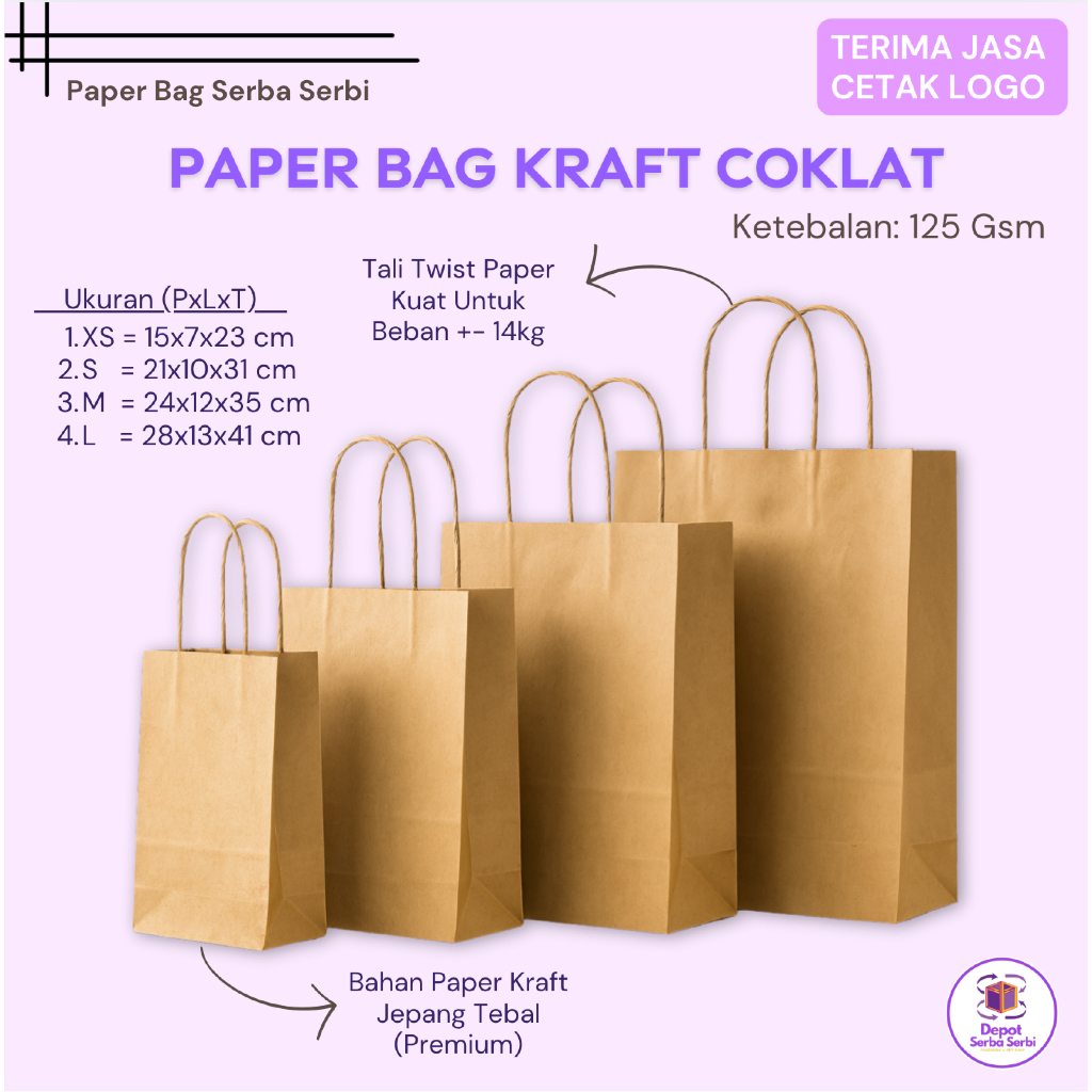 Jual Paper Bag Kraft 125gr – Tas Kertas Coklat Putih Souvenir Toko ...