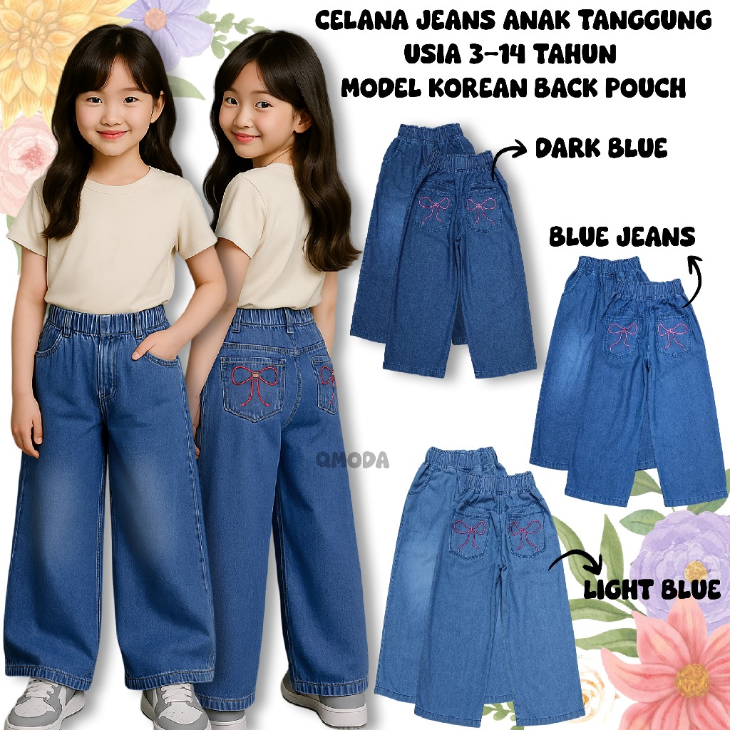 Jual Celana Kulot Jeans Anak Perempuan Loose Usia 3-14 Tahun Model Korean Back Pouch/Celana ...