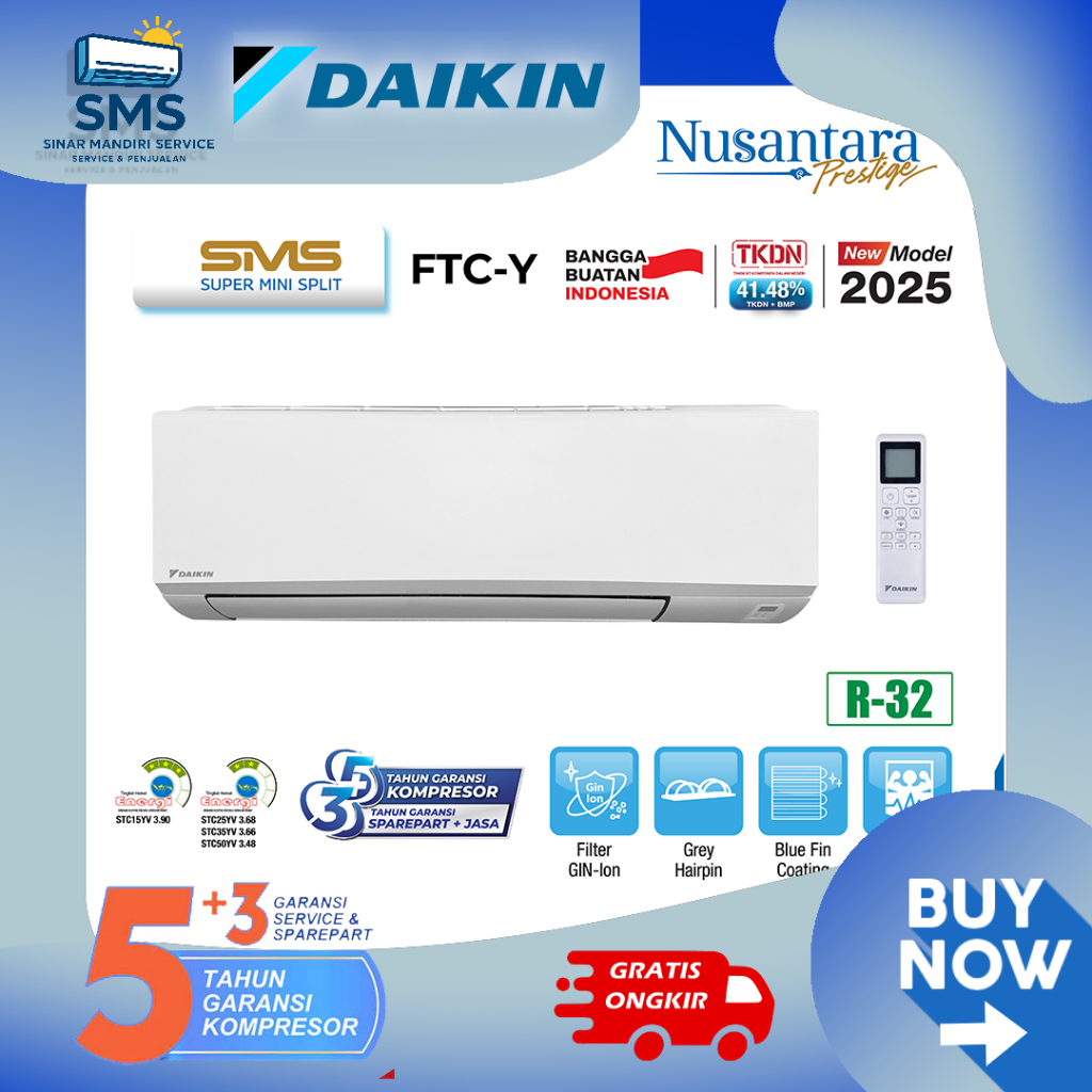 Jual Daikin Ac 2 Pk Standard FTC50YV14 / FTC-50YV14 SMS Series Blue Fin Coating TERBARU 2025 ...