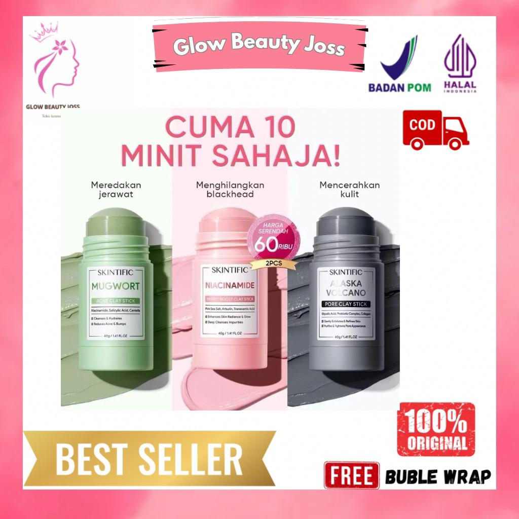 Jual SKINTIFIC Niacinamide Bright Boost Clay Mask Stick 40g Whitening ...